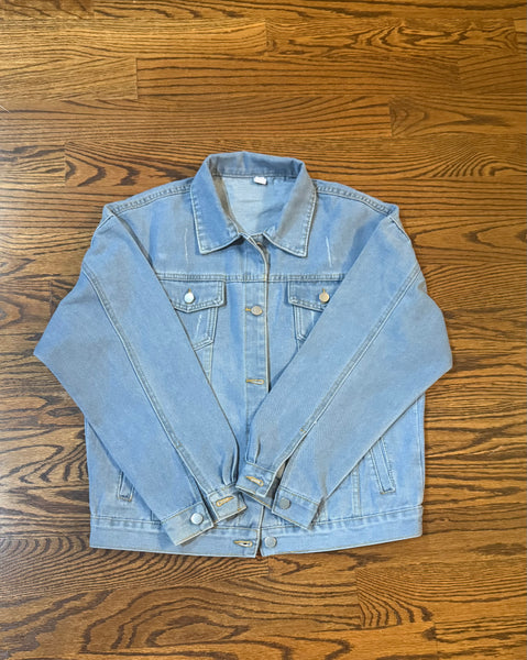 Distressed Blue Denim Jacket with Iridescent WOW Crystals – L.A.I. Apparel